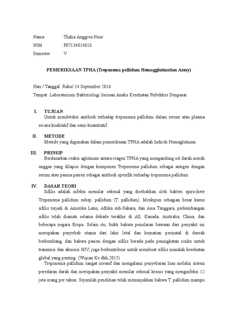Prosedur dan Interpretasi TPHA Sifilis | PDF | Sains & Matematika