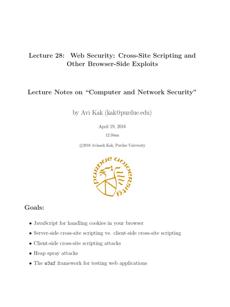 Lecture 28: Web Security: Cross-Site Scripting and Other Browser-Side ...