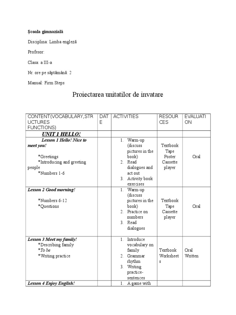 Planificare-Unitati de Invatare | PDF