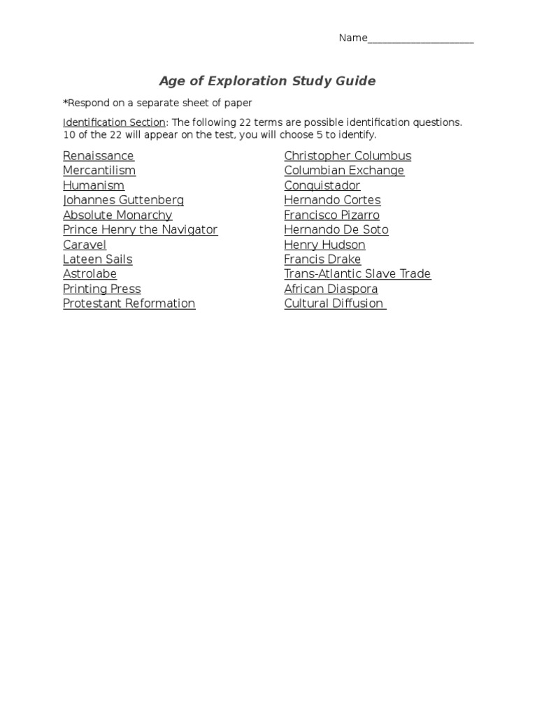 Age of Exploration Study Guide | PDF | Age Of Discovery | Conquistador