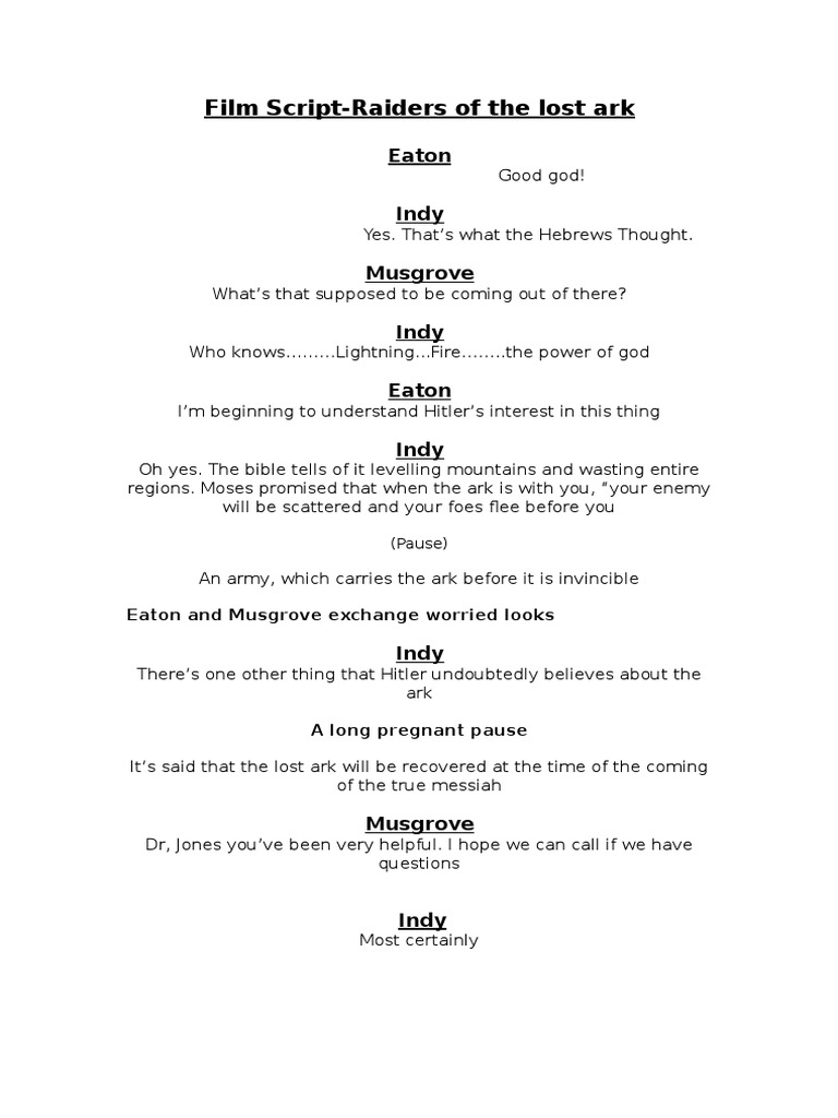 Film Script - Raiders of The Lost Ark | PDF