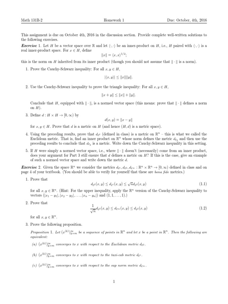 Homework 1 | Download Free PDF | Metric Space | Norm (Mathematics)