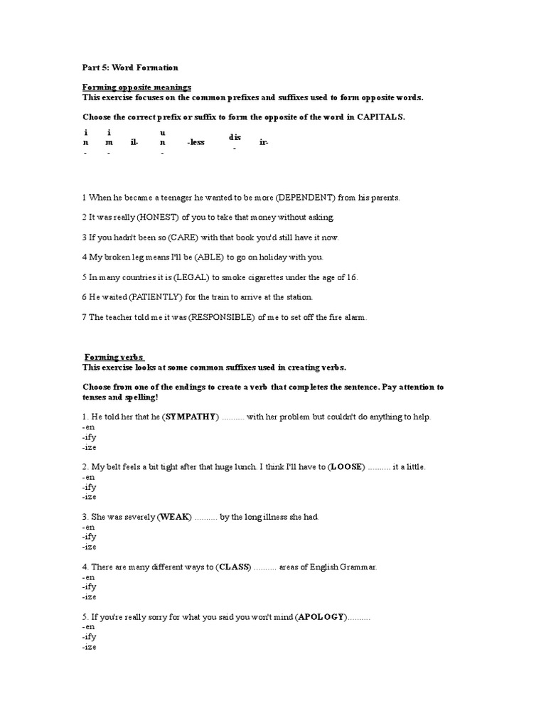 Word Formation Exercises and Practice | PDF | Verb | English Language