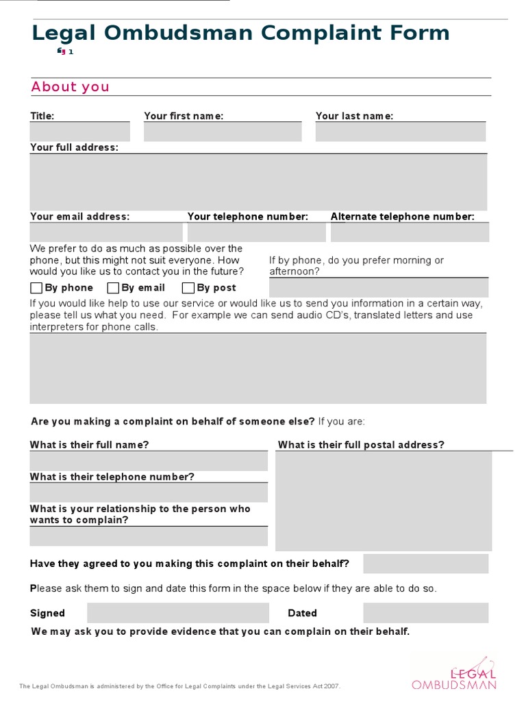Legal Ombudsman Complaint Submission Form | PDF | Information Privacy ...
