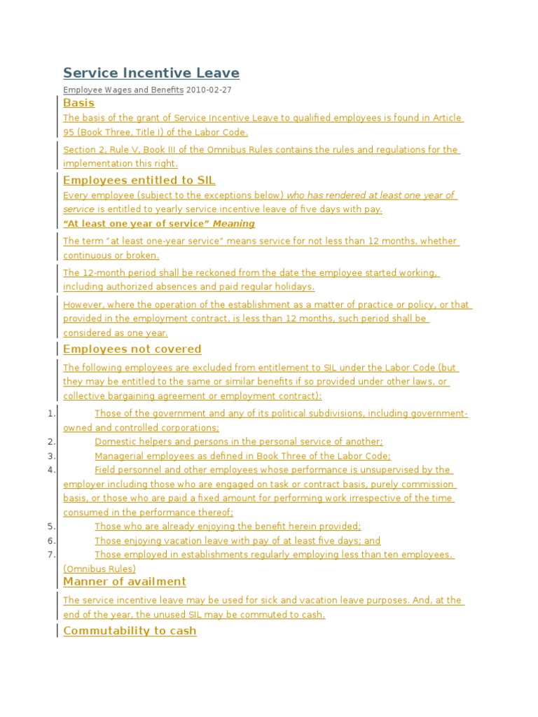 Service Incentive Leave | Employment | Labour Law
