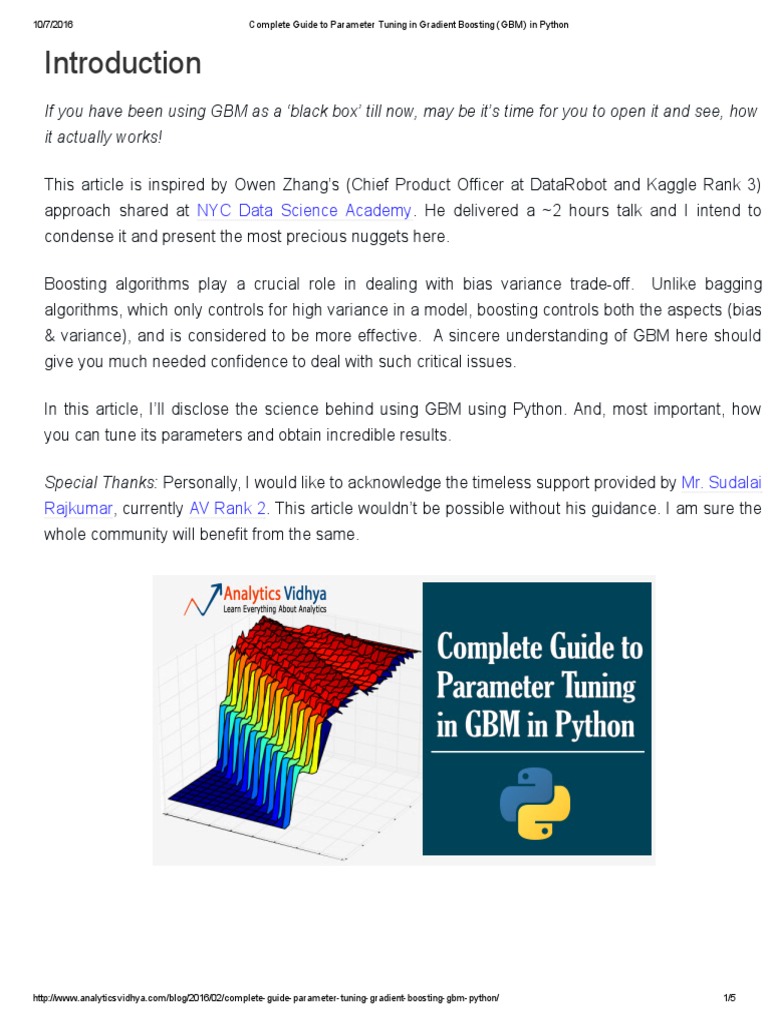 Complete Guide To Parameter Tuning in Gradient Boosting (GBM) in Python ...