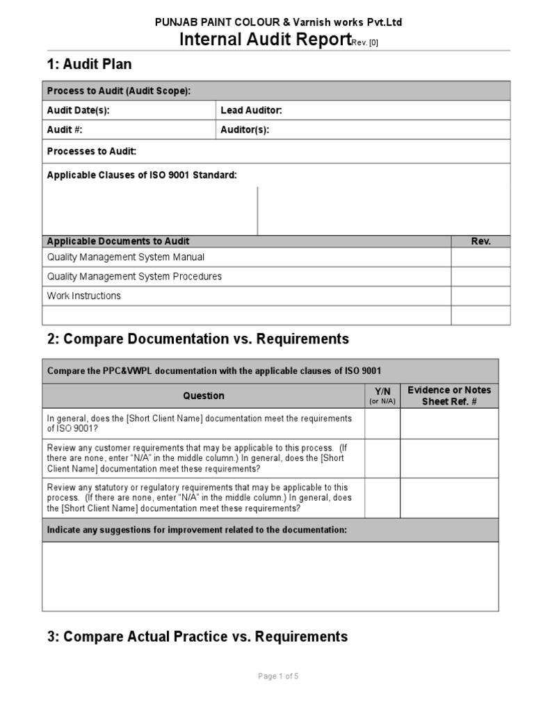 Form - Internal Audit Report (BLANK) | PDF | Iso 9000 | Internal Audit