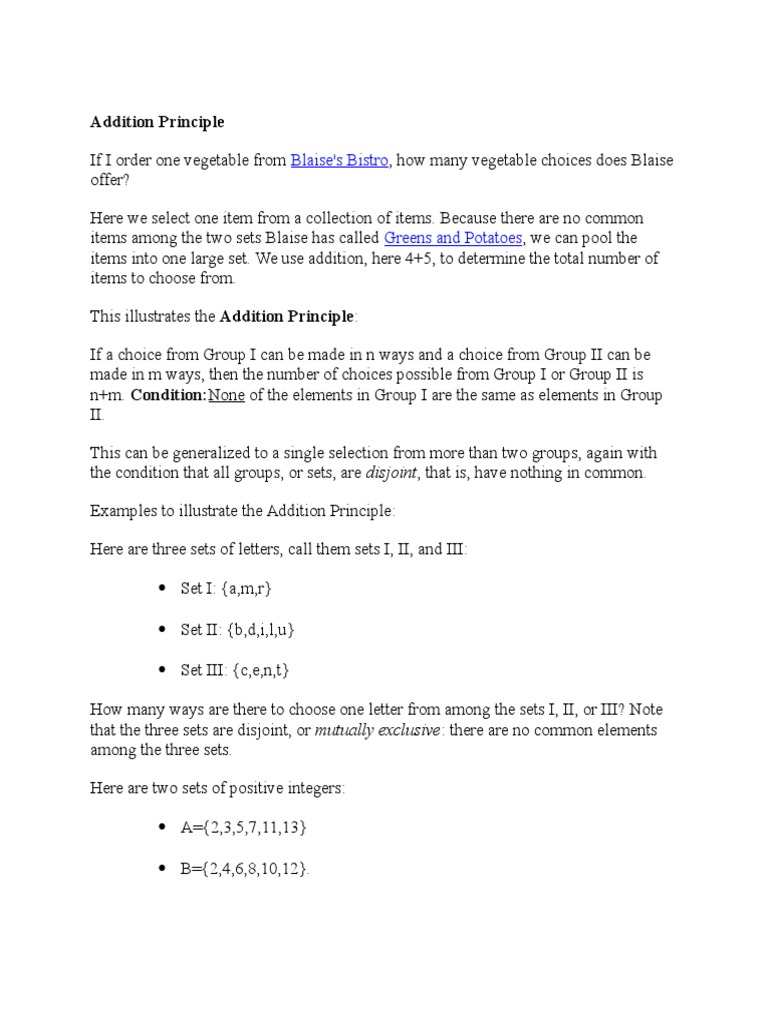 Addition Principle | PDF