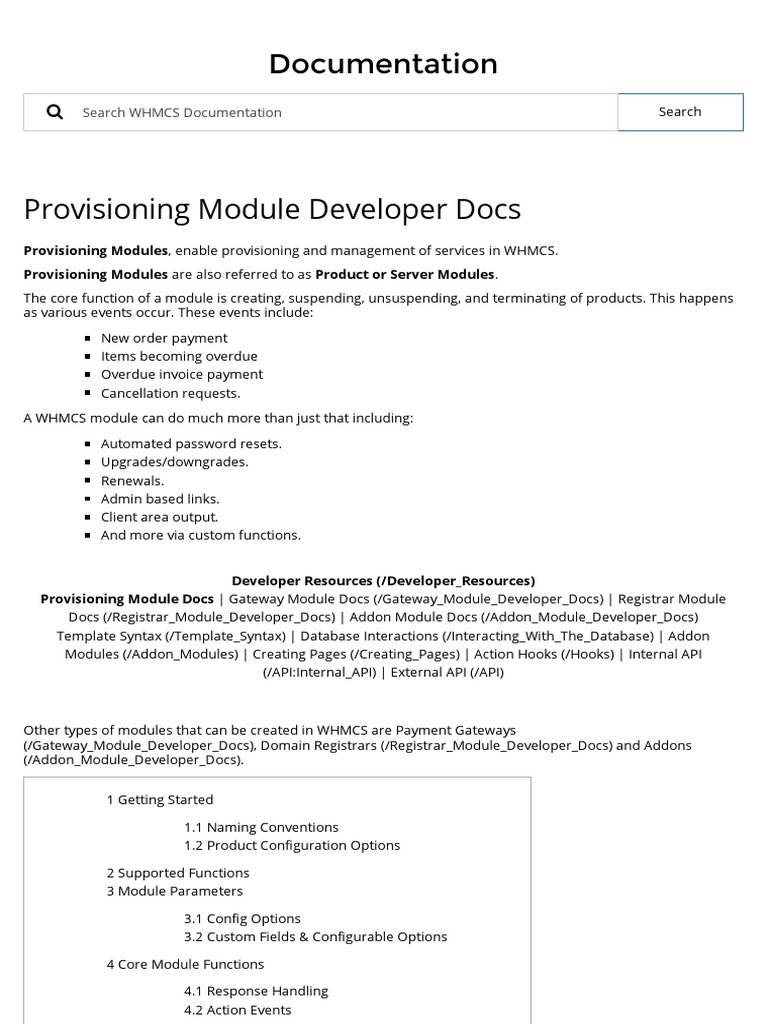 Provisioning Module Developer Docs - WHMCS Documentation | PDF | Password | Parameter (Computer ...