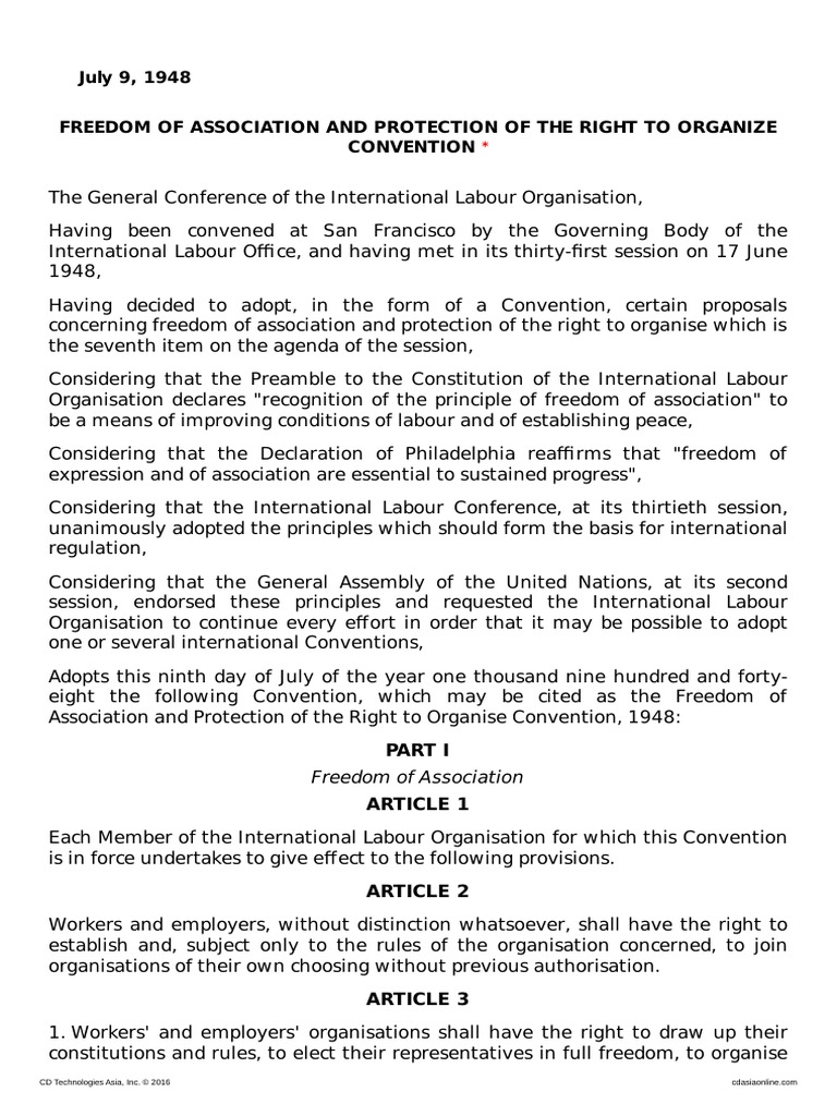 Ilo No. 87 Freedom of Association and Protection of The Right To ...