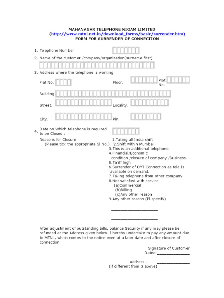 MTNL Surrender | PDF