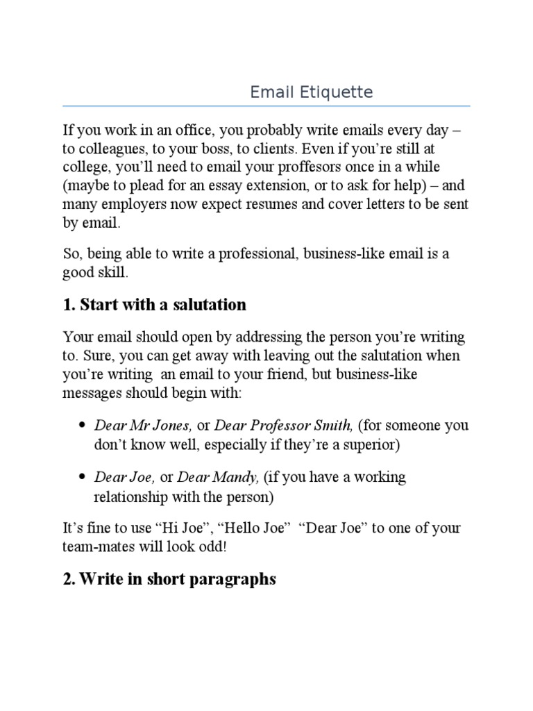 Start With A Salutation: Email Etiquette | PDF | Email | Letter Case