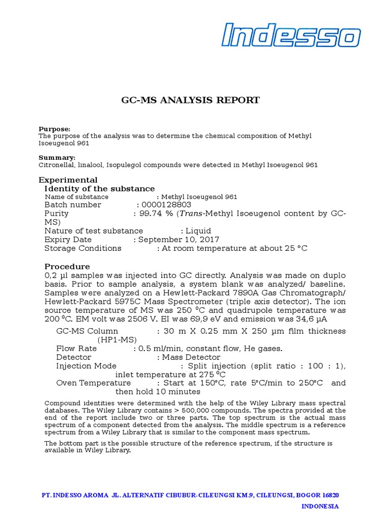 Gc-Ms Analysis Report Mie 961 | PDF | Science & Mathematics