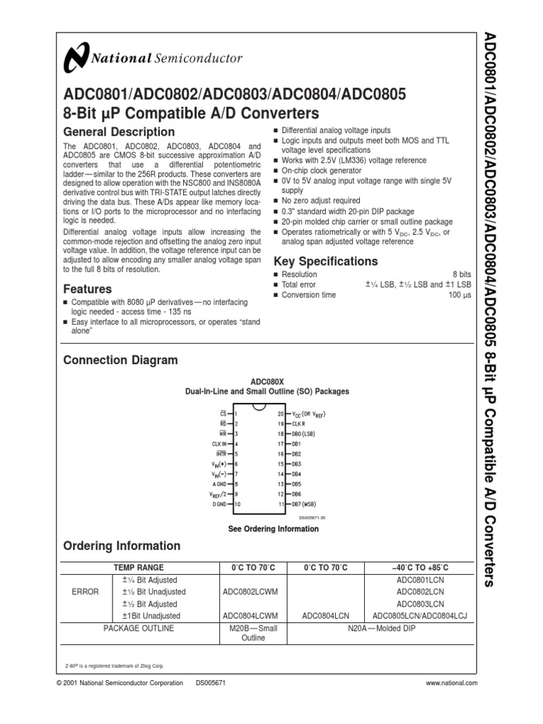 Adc 0804 | PDF | Analog To Digital Converter | Capacitor