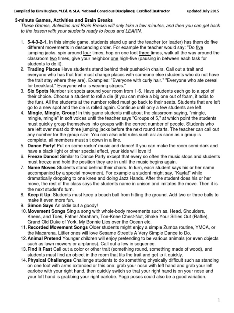 Brain Breaks 2015 | PDF | Finger | Hand