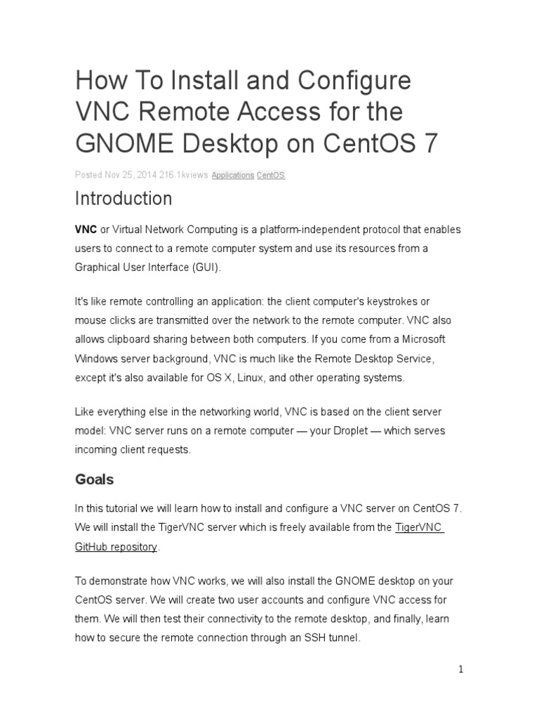 How To Install and Configure VNC Remote Access For The GNOME Desktop On CentOS 7 | PDF | Secure ...