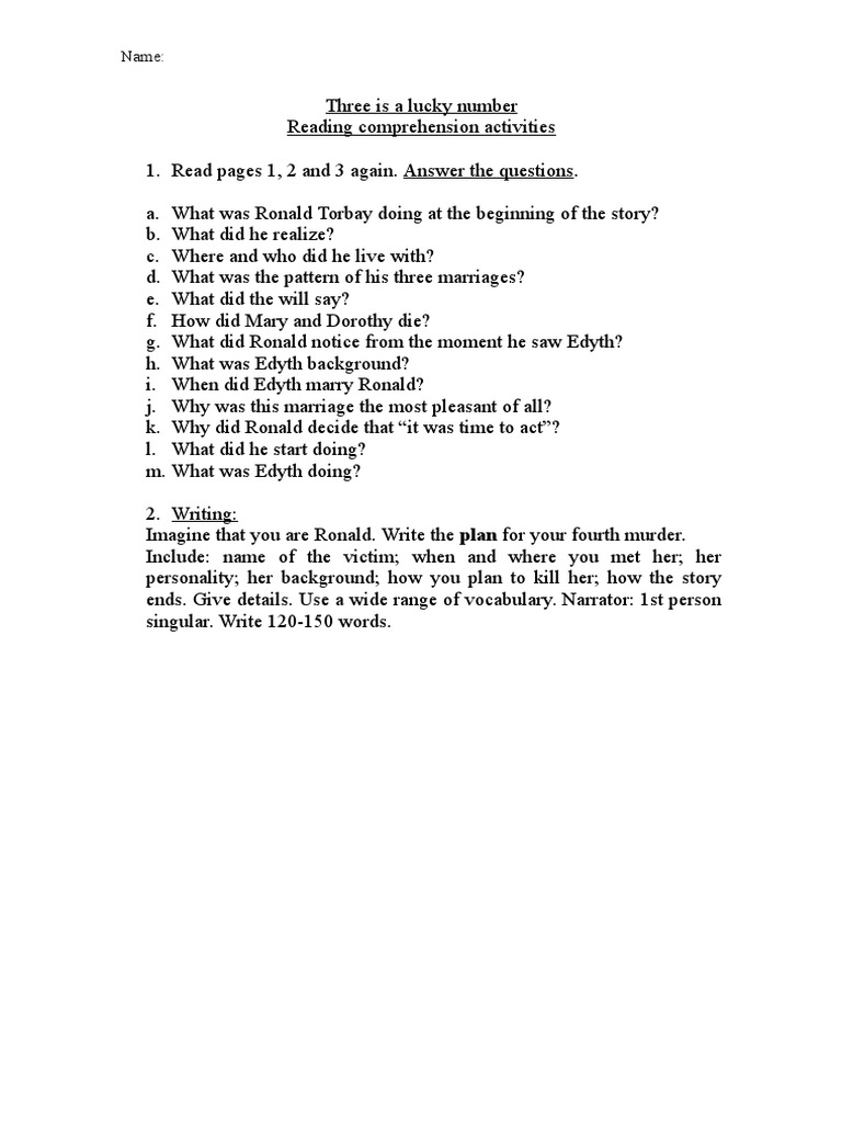 Three Is A Lucky Number Activities | PDF