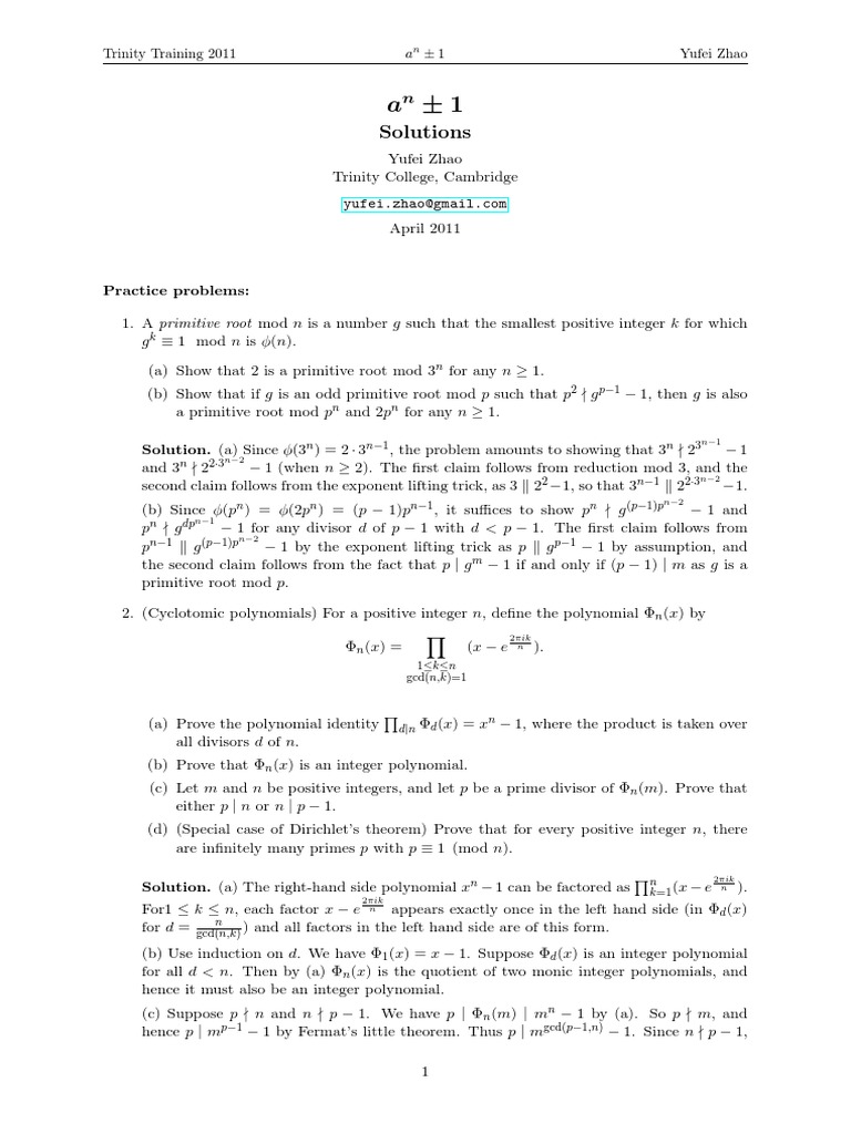 Primitive Roots and Cyclotomic Polynomials | PDF | Prime Number | Polynomial