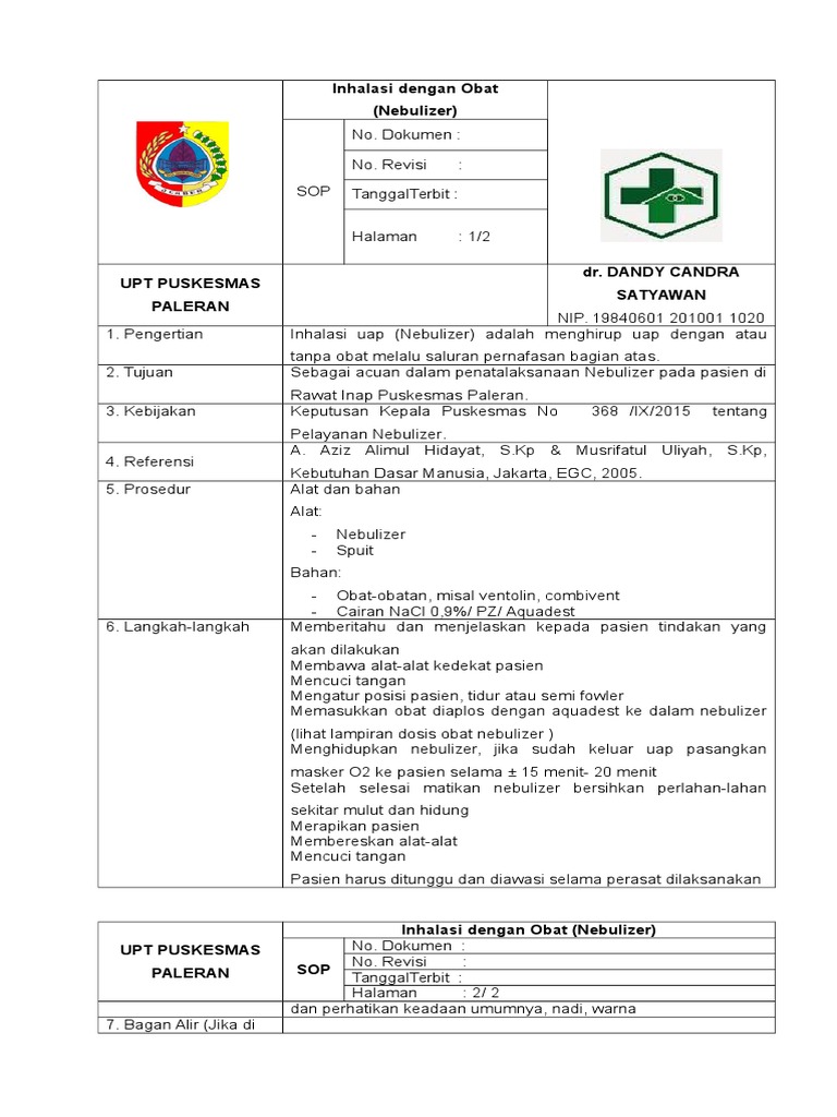 Prosedur Inhalasi Nebulizer di Puskesmas | PDF