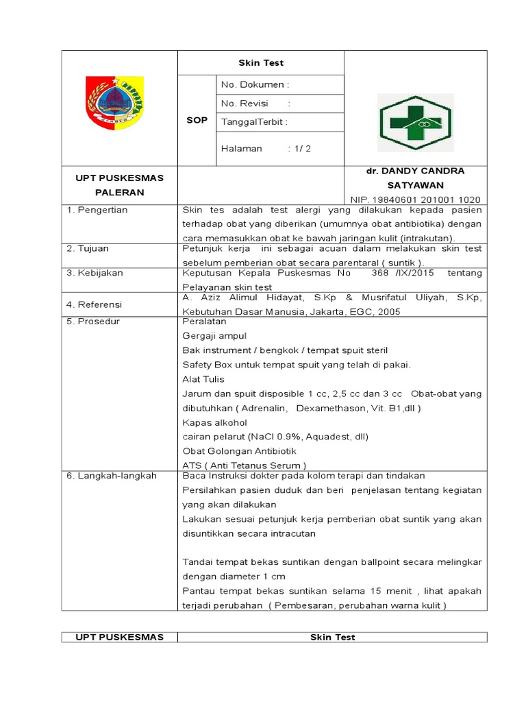 SOP Skin Test | PDF