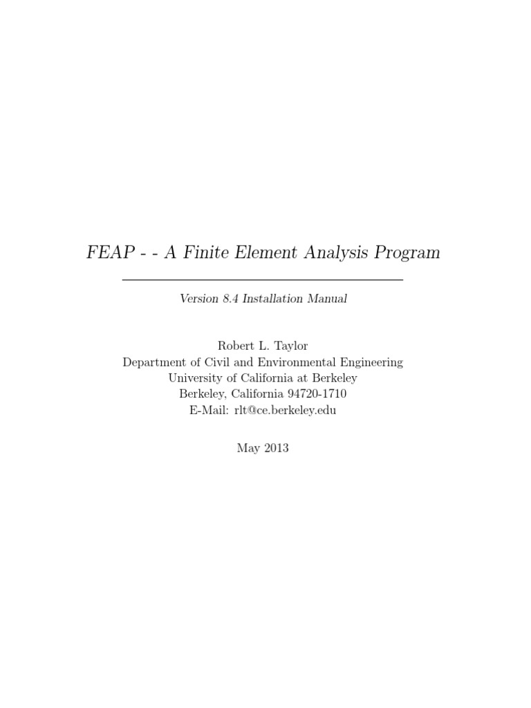 FEAP A Finite Element Analysis Program Version 8 4 Installation