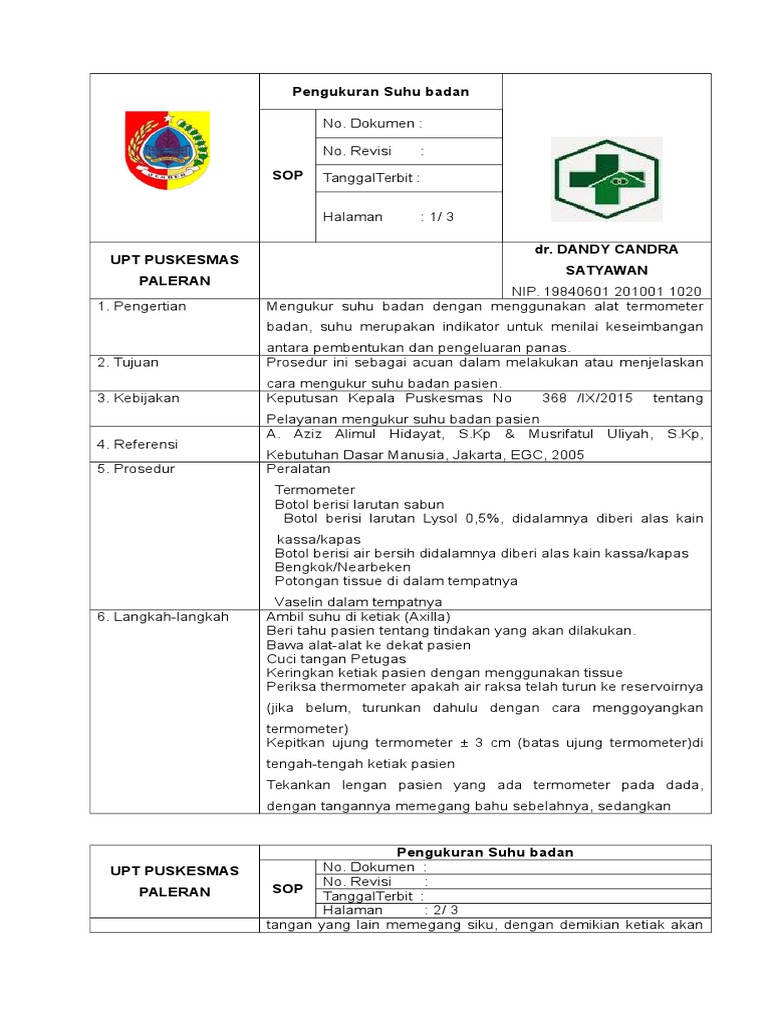 SOP Pengukuran Suhu Badan | PDF