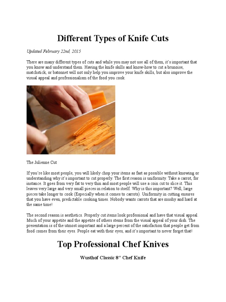 Different Types of Knife Cuts Explained | PDF | Carrot | Dice