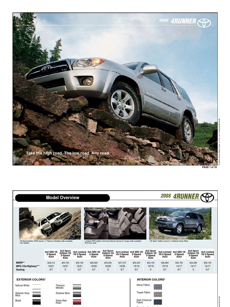 Toyota 4runner Brochure | PDF | Anti Lock Braking System | Four Wheel Drive