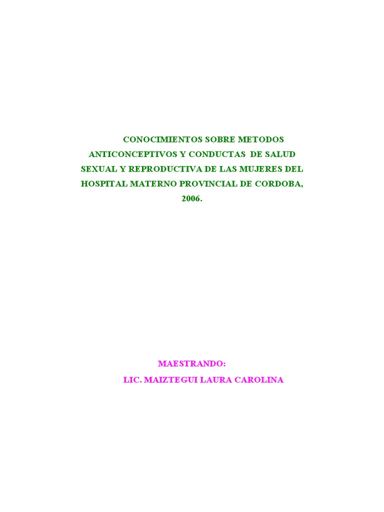 Maiztegui Laura C/metodos Anticonceptivos | PDF | Educación sexual | La sexualidad humana