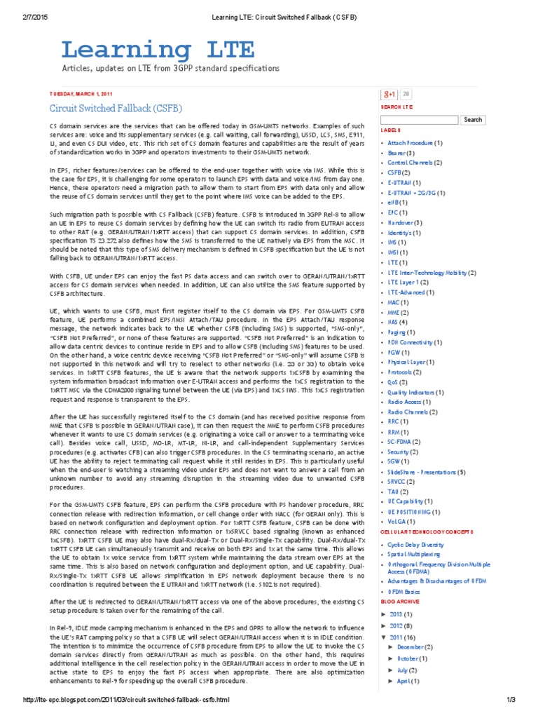 Learning LTE - Circuit Switched Fallback (CSFB) | PDF ...