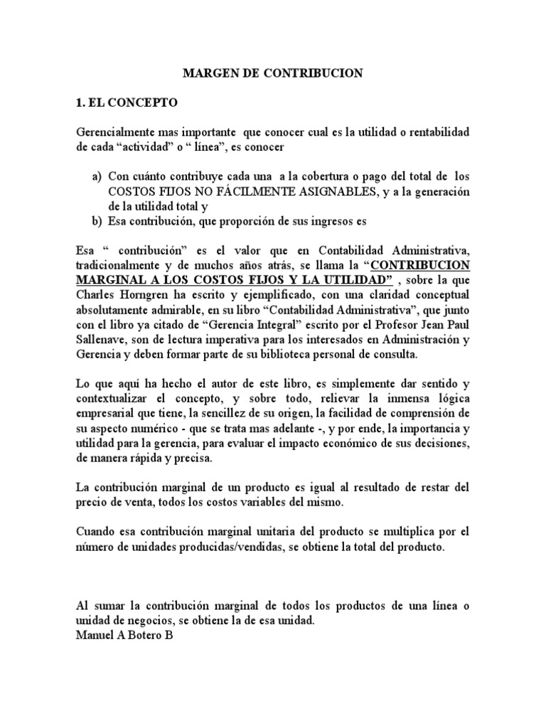 Ejemplo Margen de Contribucion