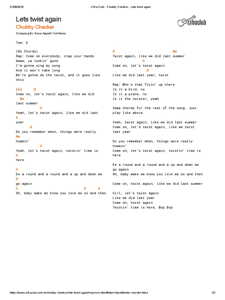 Cifra Club - Chubby Checker - Lets Twist Again | PDF | American Musicians