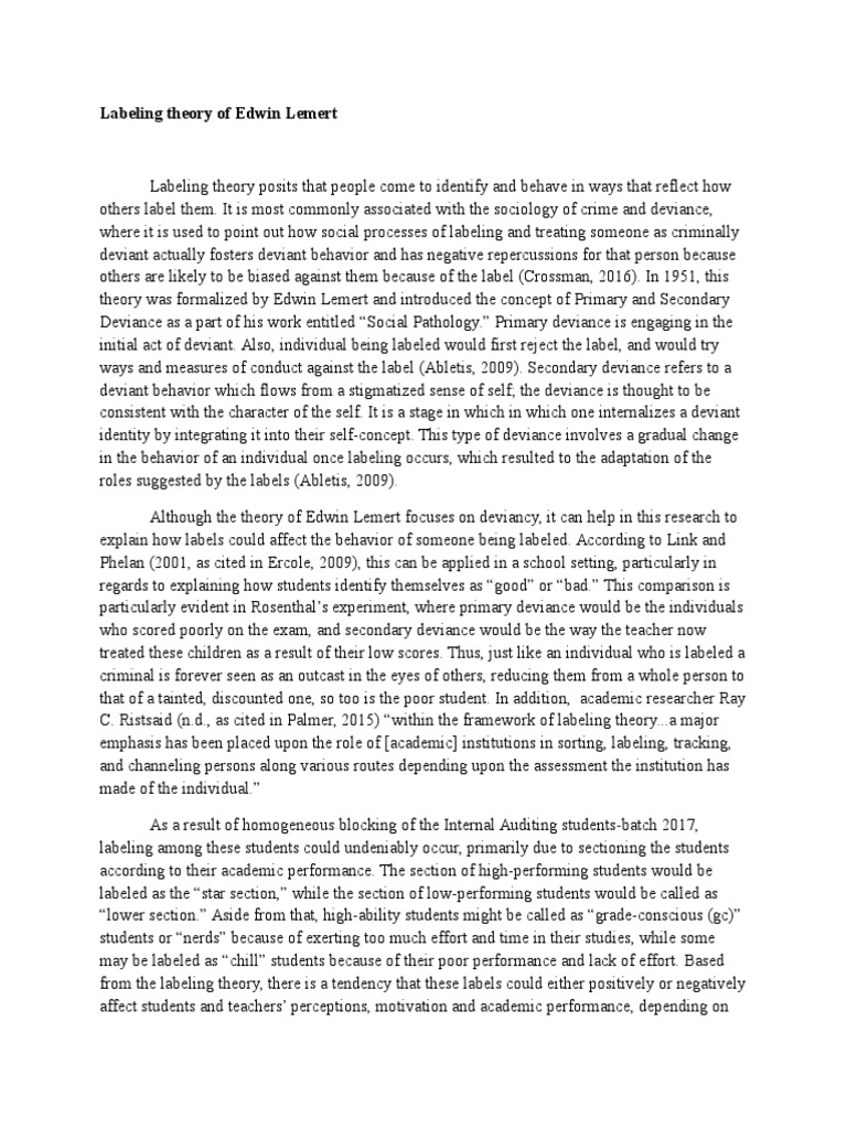Labeling Theory of Edwin Lemert | PDF | Deviance (Sociology) | Action ...