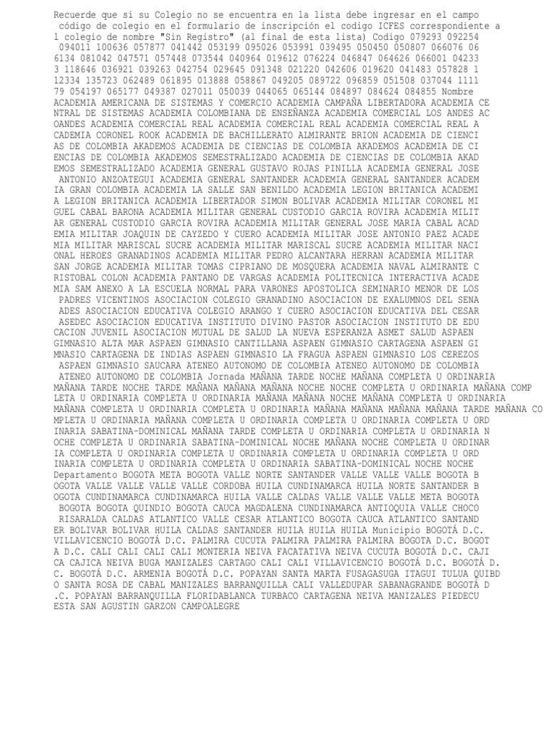 Codigo Colegios ICFES | PDF | Titulares de cargos políticos | Colombia