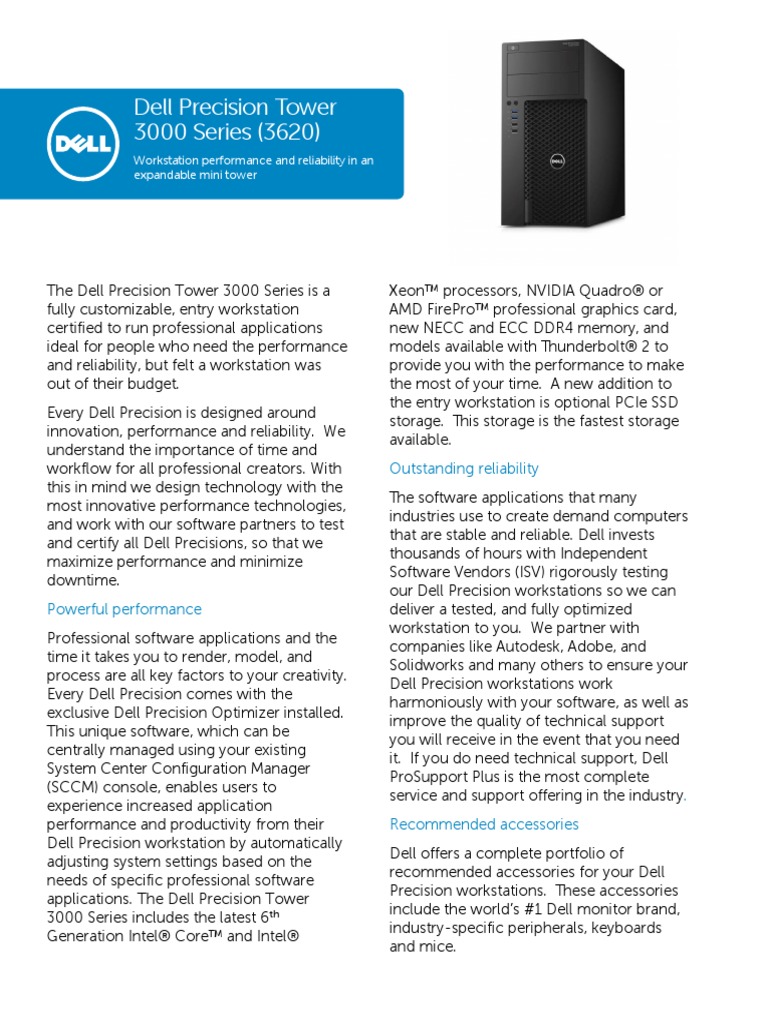 Dell Precision Tower 3000 Series 3620mt Spec Sheet PDF | PDF ...