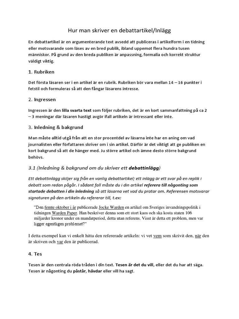 Hur Man Skriver en Debattartikel | PDF