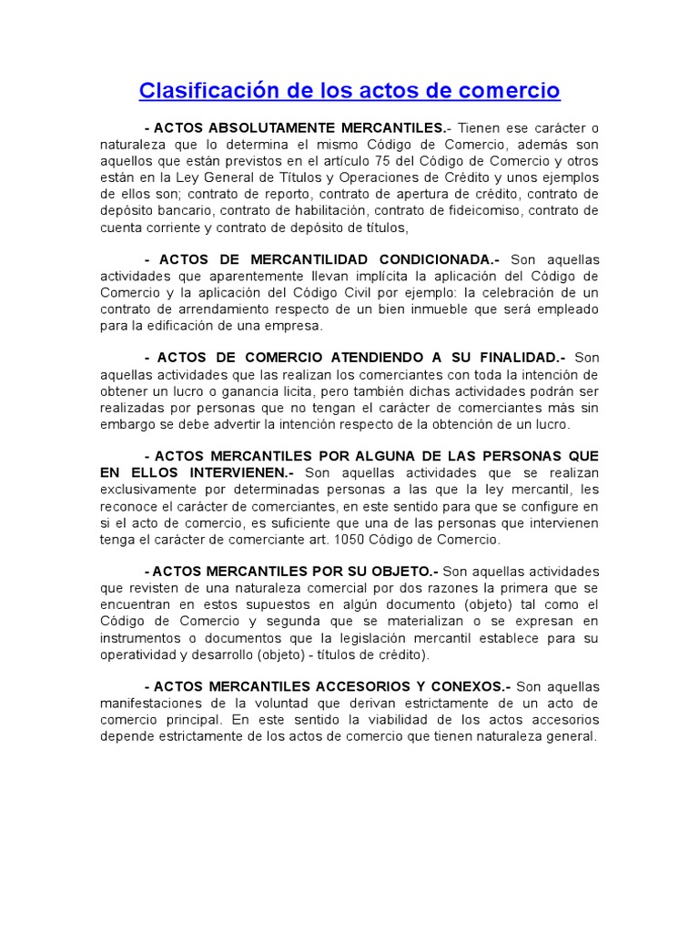 Clasificación de Los Actos de Comercio