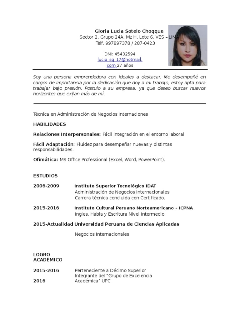 CV Gloria | PDF | Crecimiento personal y profesional | Negocios
