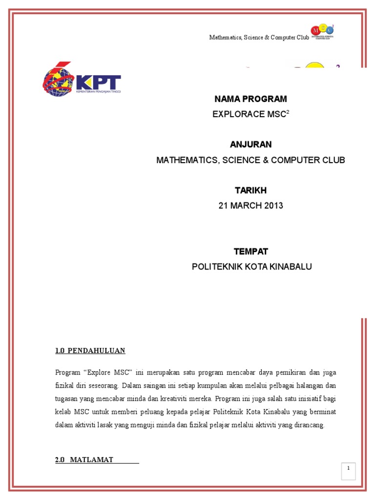 Contoh Kertas Kerja Explorace | PDF