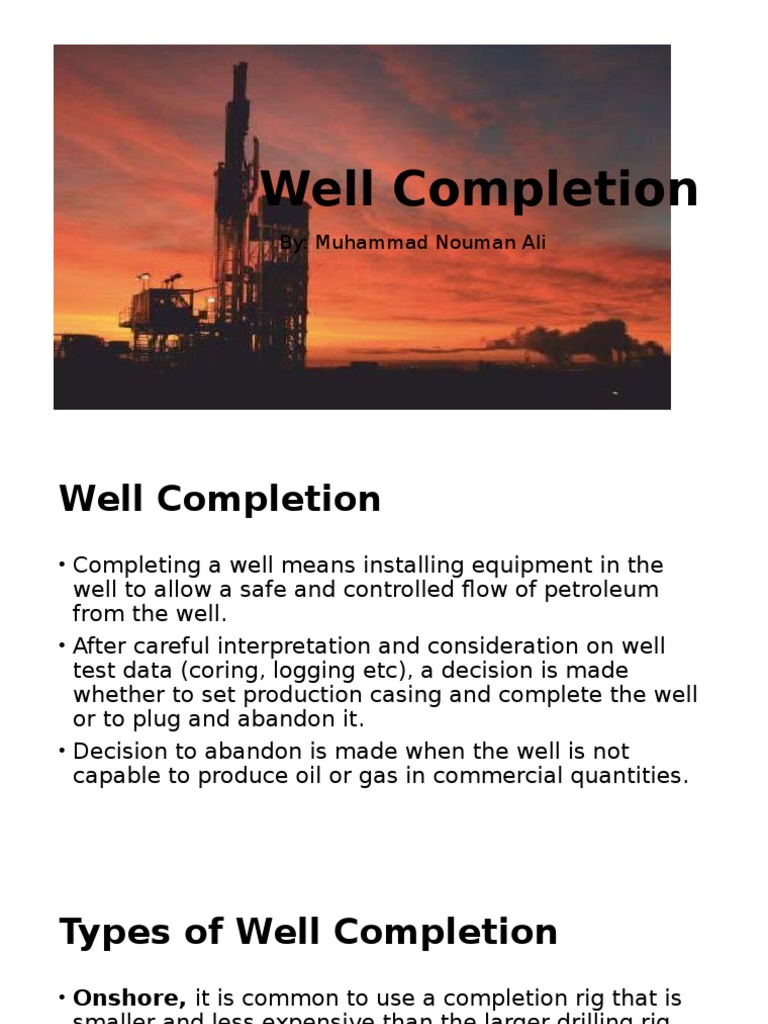 Well Completion | PDF | Casing (Borehole) | Oil Well