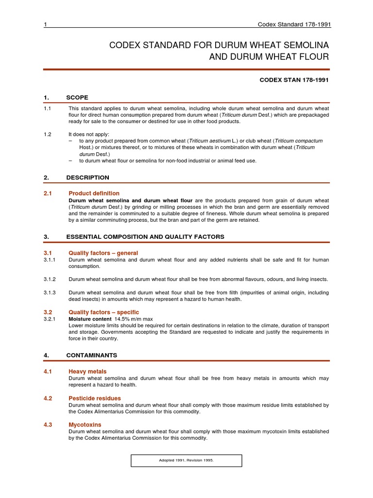 Codex Standard For Durum Wheat Semolina and Durum Wheat Flour | PDF ...