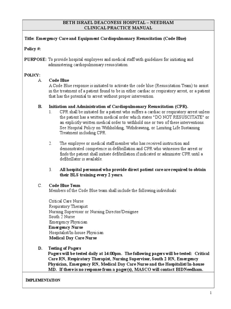 Blue Code | PDF | Cardiopulmonary Resuscitation | Medical Treatments