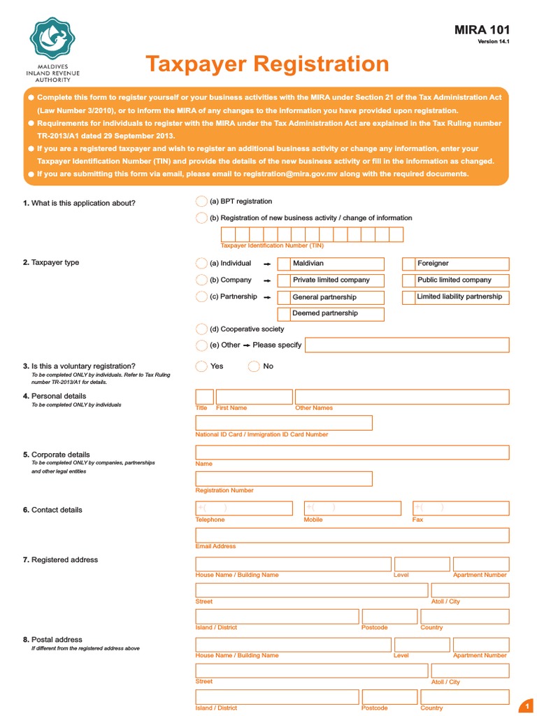 MIRA Taxpayer Registration Form Guide | PDF | Address (Geography ...