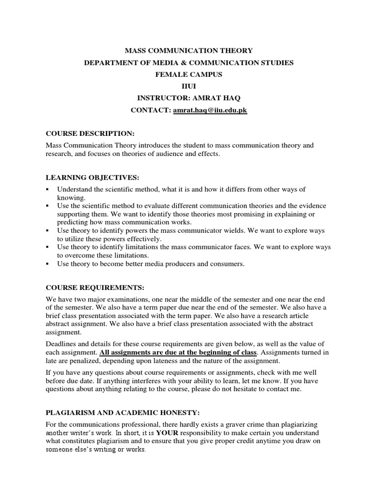 Communication Theory Outline | PDF | Plagiarism | Hypothesis