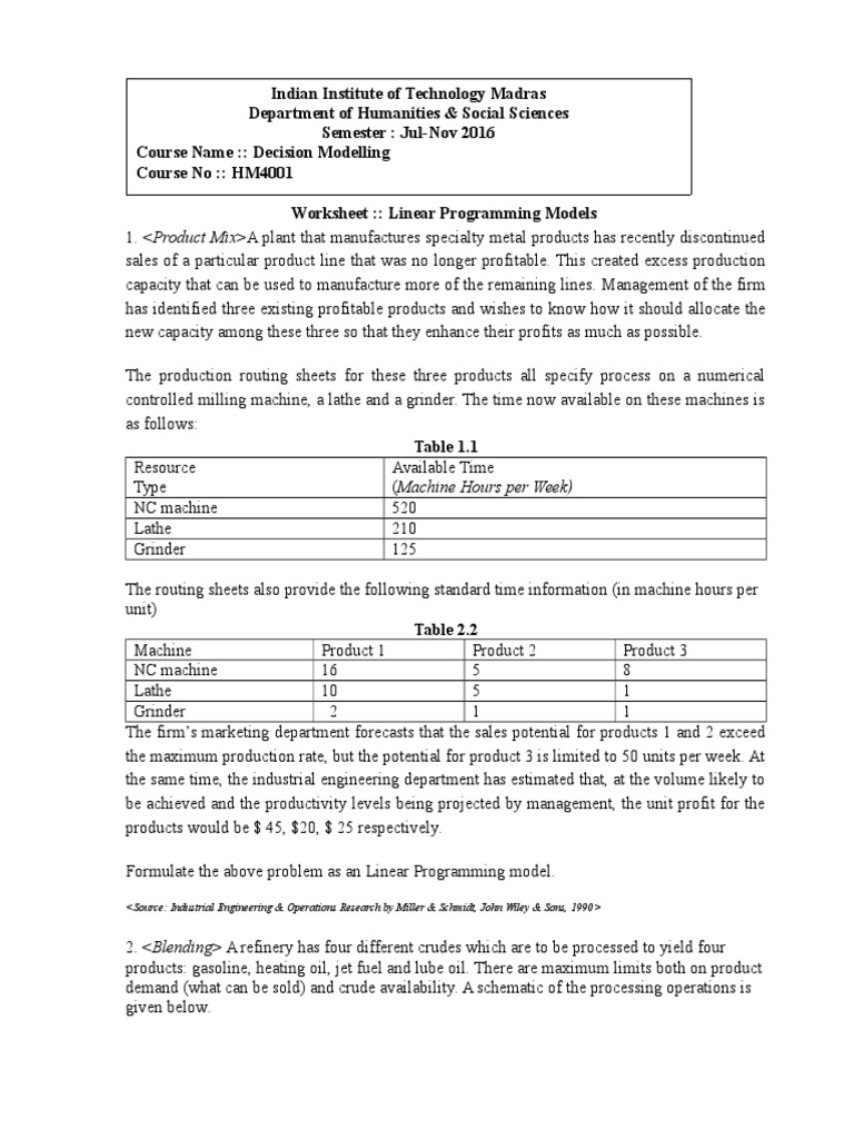 Problems On Linear Programming Formulations - Aug - 2013 | PDF | Petroleum | Air Pollution