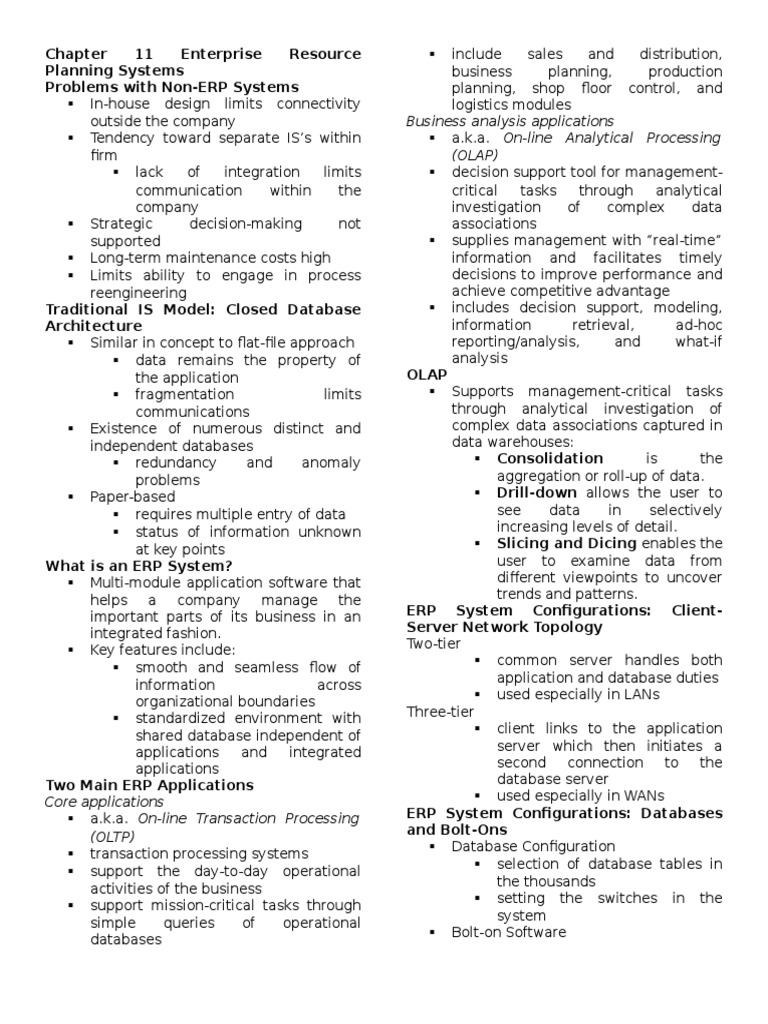 AIS Chapter 11 Enterprise Resource Planning Systems | PDF | Data Warehouse | Enterprise Resource ...