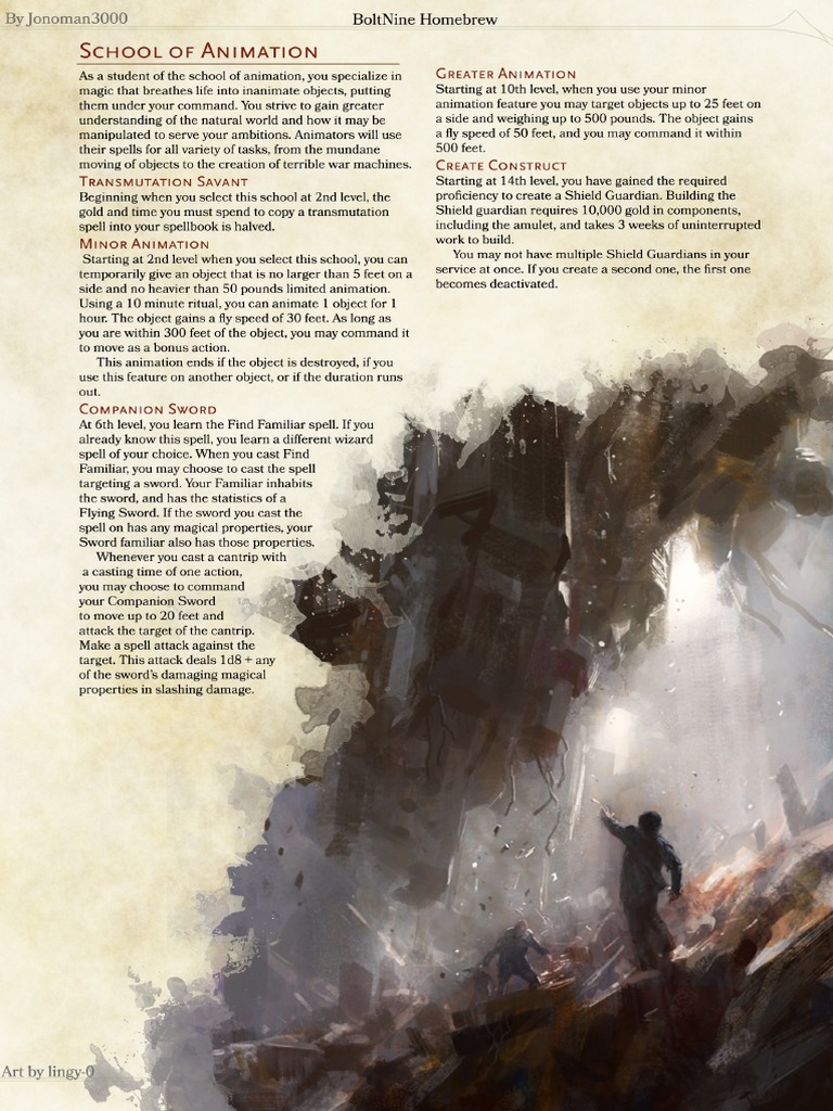 Arcane Tradition School of Animation by Jonoman3000 | PDF