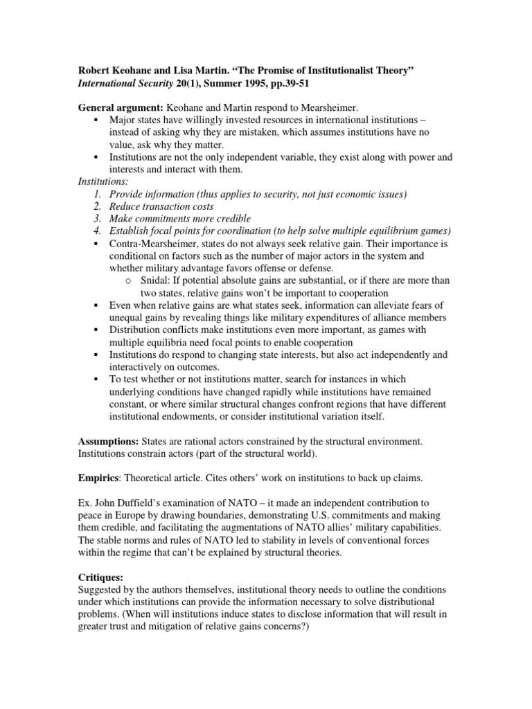 Keohane and Martin 1995 | PDF | General Equilibrium Theory | Economics