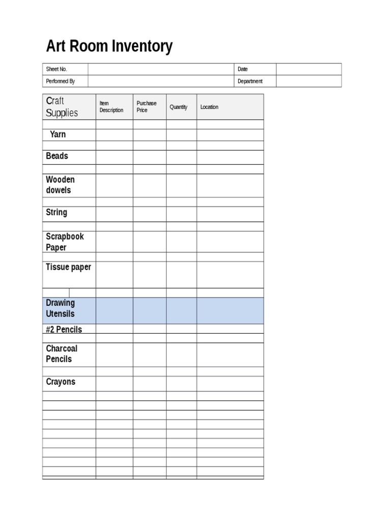 Art Room Inventory | PDF