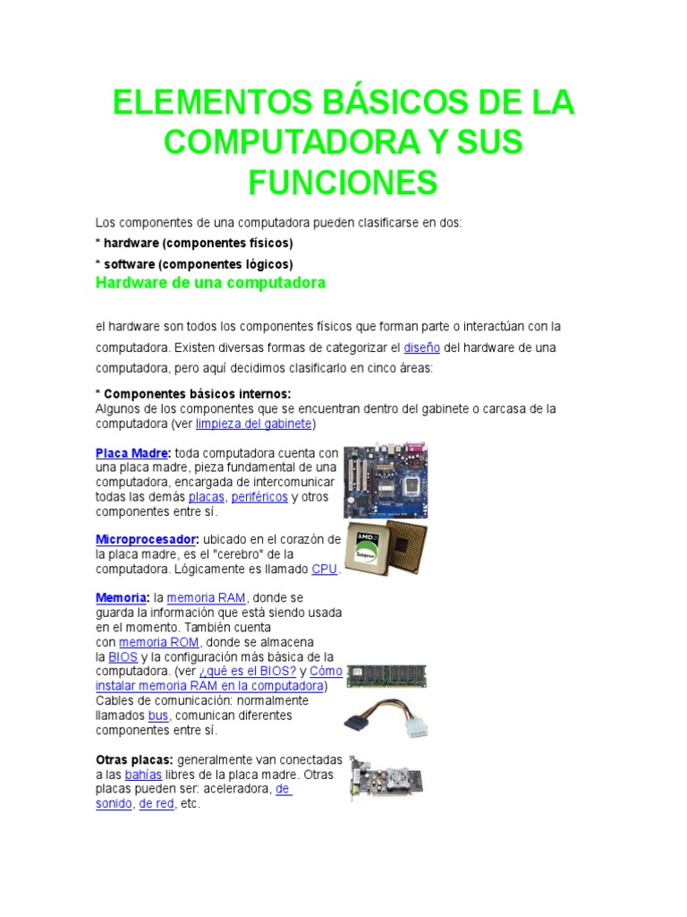 Elementos Básicos de La Computadora y Sus Funciones | PDF | Periférico ...